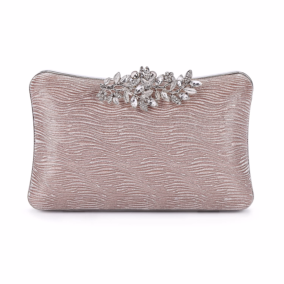 Mulian LilY Rose Gold Giltter Evening Bags For Women With Flower Closure Rhinestone Crystal Embellished Clutch Purse For Party Wedding M408