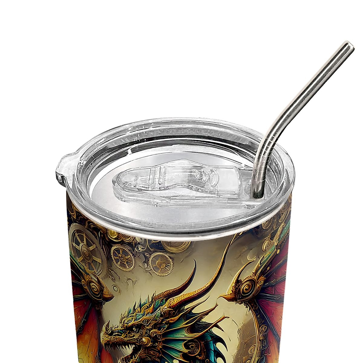 64HYDRO 20oz Steampunk Mechanical Dragon Tumbler, Engineer Mechanic Dragons, Gaming, Gamers Gifts for Dragon Lovers, Stainless Steel Double Wall Vacuum Insulated Coffee Mug, Travel Cup with Lid