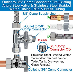 YUHX Brass Angle Stop Add-A-Tee Valve for TOTO Washlet Bidet and Handheld Sprayer, 3/8 Inch Compression Shut Off 3 Way Diverter Connector, 3/8"x3/8"x3/8" or 1/2" Toilet T Adapter