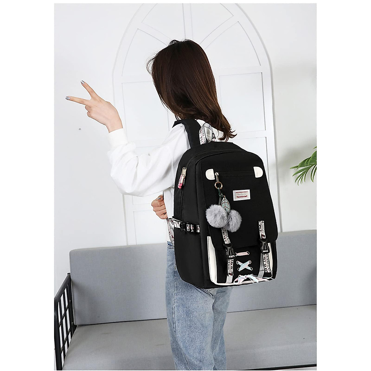 Tiedan Backpacks for girls mochila para niñas School Backpack with security lock with USB Charging Port (Black)