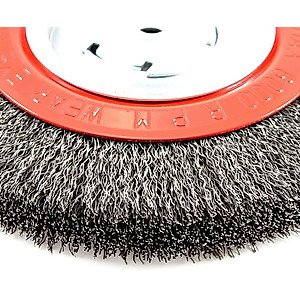 Forney 72762 Wire Bench Wheel Brush, Wide Face Coarse Crimped with 1/2-Inch and 5/8-Inch Arbor, 8-Inch-by-.014-Inch