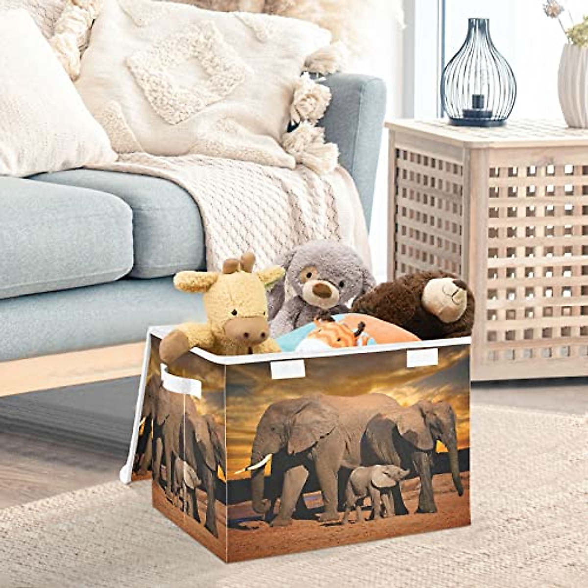innewgogo African Elephant Storage Bins with Lids for Organizing Closet Organizers with Handles Oxford Cloth Storage Cube Box for Pets Toys