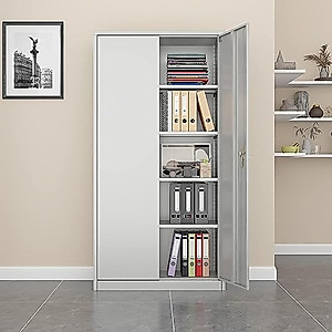 GangMei Metal Storage Cabinet, Lockable Storage Cabinet with Doors and 4 Adjustable Shelves, 72" Tall Garage Cabinets for Home, Office, Classroom, Garage (Gray, Assembly Required)