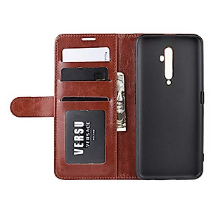 HualuBro Oppo Reno2 Z Case, Retro PU Leather Wallet Flip Folio Shockproof Phone Case Cover with Card Slots for Oppo Reno2 Z / Reno2 F/Reno 2Z / Reno 2F - Brown