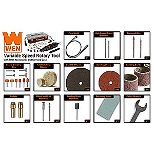 WEN 23103 1-Amp Variable Speed Rotary Tool with 100+ Accessories, Carrying Case and Flex Shaft