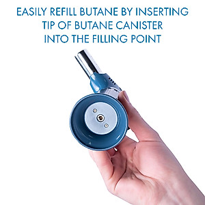 LOGIX 20910 Butane Torch, Cooking Torch, Torch for Creme Brulee, Refillable, 9.6 oz, Blue Steel