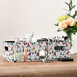 Christmas Card with Funny Gnomes Storage Basket Bins Set (2pcs) Felt Collapsible Storage Bins with Fabric Rectangle Baskets for Organizing for Laundry Room Organization