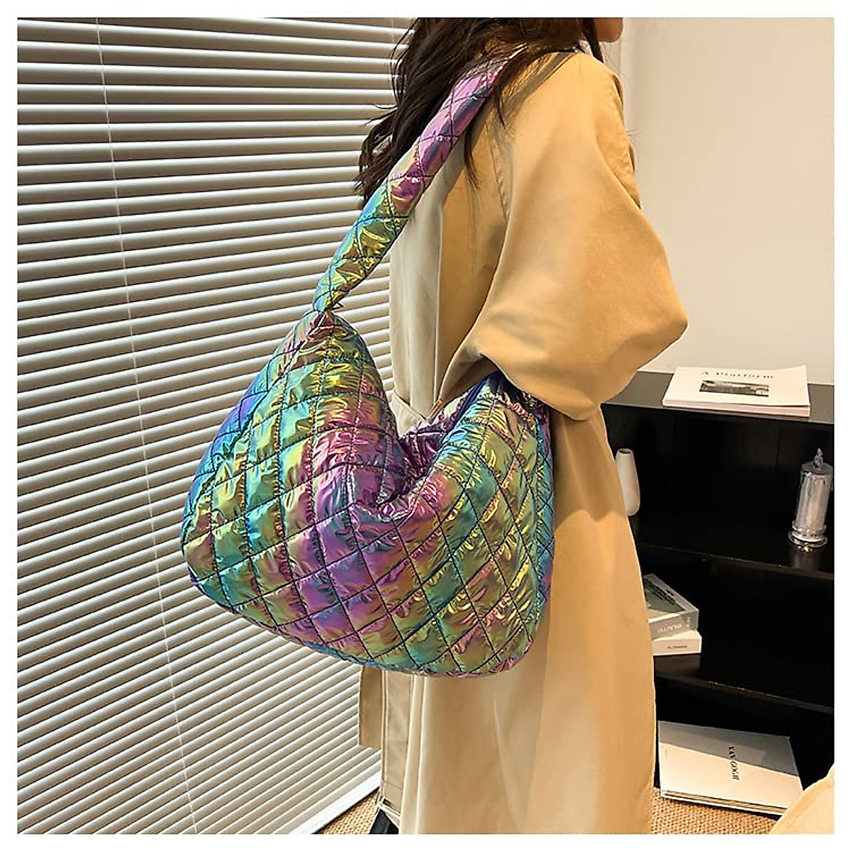 HACODAN Puffer Tote Bag Cloud Quilted Crossbody Bag for Women Puffy Purse Messenger Handbags Down Padded Shoulder Bag (Colorful)