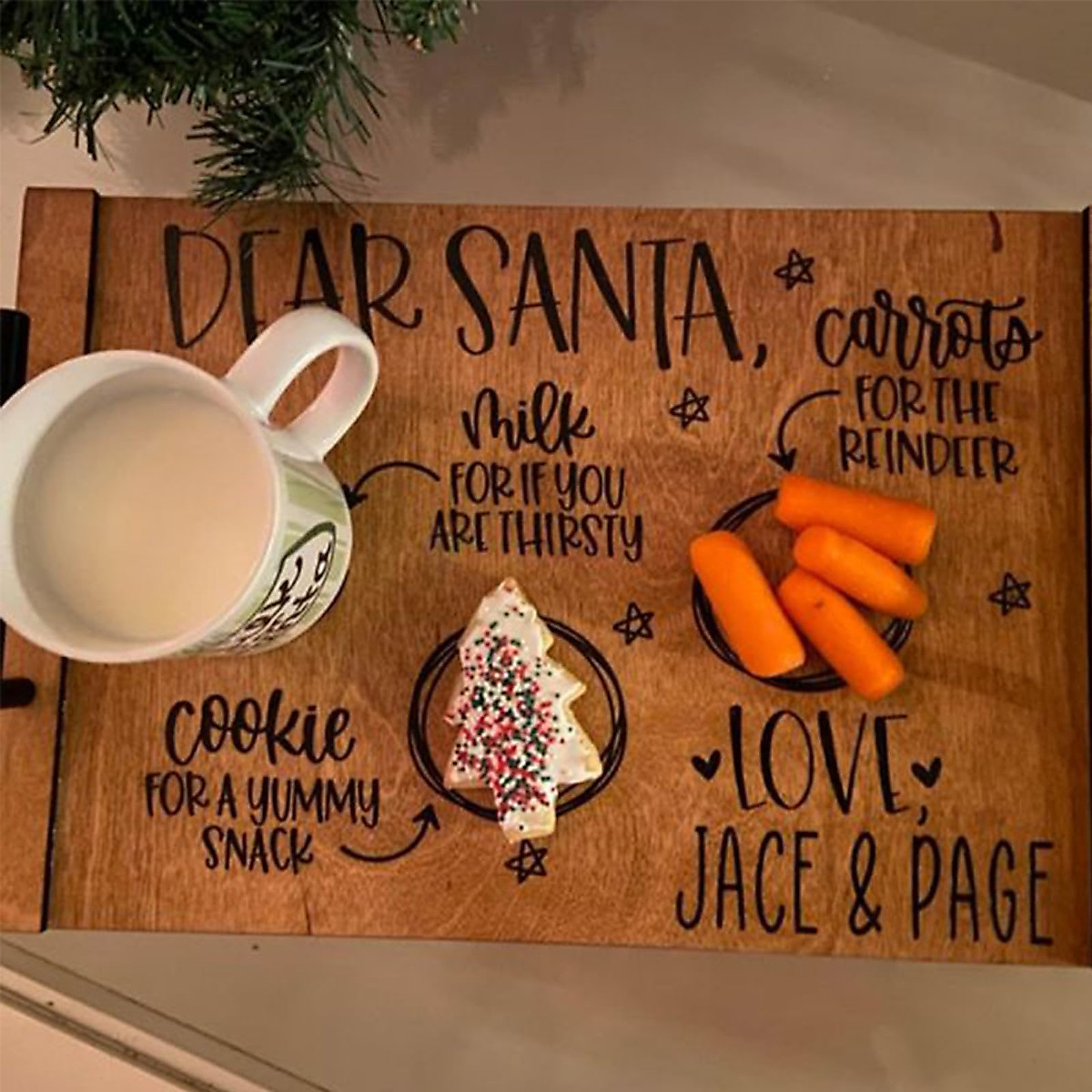 Custom Wooden Christmas Cookies and Milk for Santa Tray, Christmas Eve Treats Serving Board Platter for Reindeer, Kids Gift Snacks Bamboo Color Printed Plate mat for Santa