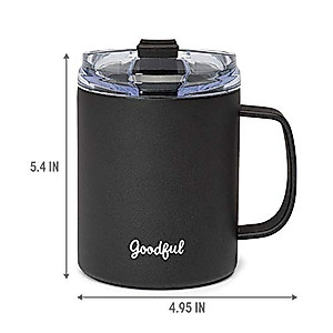 Goodful Travel Mug, Stainless Steel Insulated, Double Wall Vacuum Sealed Coffee Cup with Leak Proof Lid, 14 Ounce, Gray