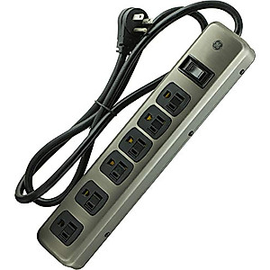 GE UltraPro 6-Outlet Surge Protector, Brushed Nickel, 34767