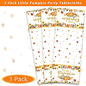 3 Pack Little Pumpkin Tablecloths Fall Theme Baby Shower Party Decorations for Boy Girl Gender Reveal Party Supplies Autumn Table Covers Thanksgiving Pumpkin Party Favors Table Decor 54 x 108 Inch