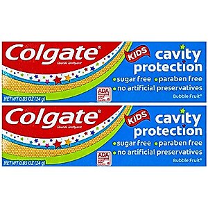 Colgate Kids Cavity Protection Fluoride Toothpaste, Bubble Fruit Flavor, Travel Size 0.85 oz (24g) - Pack of 2