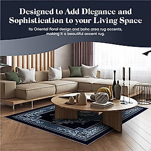 2x4 Small Rug Boho Glamour Thick Plush Oriental Area Rug Traditional Carpet Floral Medallion Rugs for Living Room and Bedroom Floor Navy Blue