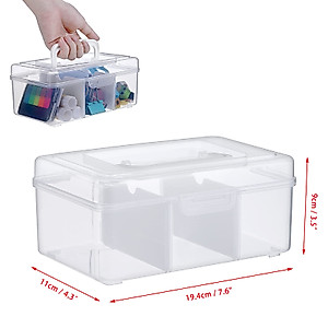 BTSKY Portable Small Storage Box with Flap Lid Clear Plastic Dividing Storage Container with Removable Inserts Multipurpose Plastic Sewing Box Craft Box for Beads, Threads, Stationery, Art Supplies