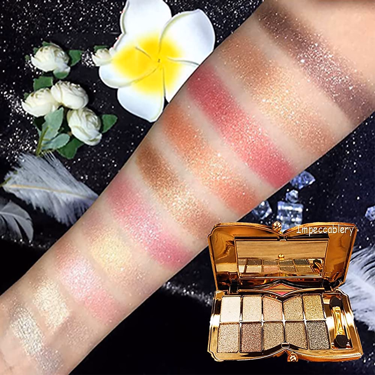 Glitter Eyeshadow Palette Makeup Set,10 Colors Shimmer Eyeshadow Palette Gold Eyeshadow Highly Pigmented Long Lasting Waterproof Sweatproof Professional Nude Eyeshadow Palette Make Up Palettes for Women Warm Natural Neutral Smokey Eye Eyeshadow Palette Va