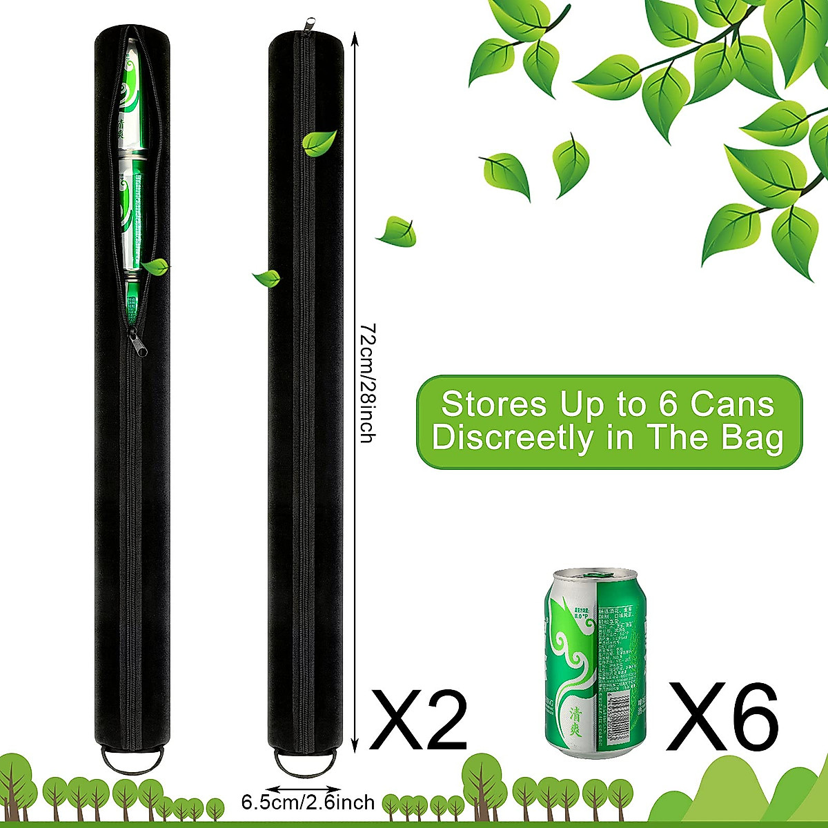 2 Pieces 6-Can Insulated Cooler Sleeve Beer Cooler Tube Black Insulated Beer Hold Golf Bag Insulated Beer Cooler for Golfing, Beach Days, Picnic, Traveling and More (Simple Style)