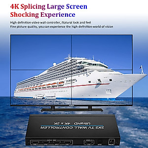 SKYLIGE Video Wall Controller, 2X2 HDMI LED TV Wall Control Processor Support 4 HDMI Output & 8 Display Modes - 2x2, 1x2, 1x3, 1x4, 2x1, 3x1, 4x1, Black