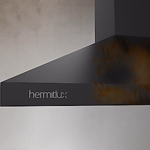 Hermitlux Range Hood 30 inch, Wall Mount Vent Hood for Kitchen with Charcoal Filter, Ducted/Ductless Convertible, Black