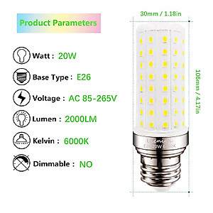 Uicnigh 20W LED Light Bulb 150 Watt Equivalent,Medium Screw Base E26 LED Bulb 6000K Daylight White 2000LM for Home Lighting,Non-Dimmable Super Bright Ceiling Fan Light Bulbs,3-Pack