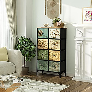 AOPSEN Tall Dressers for Bedroom with 8 Drawers, Storage Drawer Unit for Closet, Fabric Organizer Chest of Drawers for Kids, Living Room, Nursery, Steel Frame, Wood Top