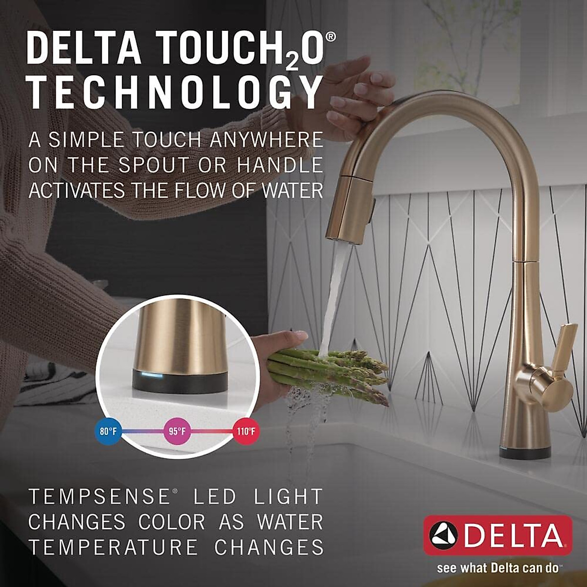Delta Faucet Monrovia Gold Kitchen Faucet Touch, Touch Kitchen Faucets with Pull Down Sprayer, Kitchen Sink Faucet, Delta Touch2O Technology, Lumicoat Champagne Bronze 9191T-CZ-PR-DST
