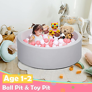 Moncoland Round Foam Kids Ball Pit for Toddlers, Large Baby Ball Pit with Soft Sponge Kids Play Tent Ball Pool, Children Gift Idea for Baby Infant Indoor and Outdoor Game (Gray, No Balls)