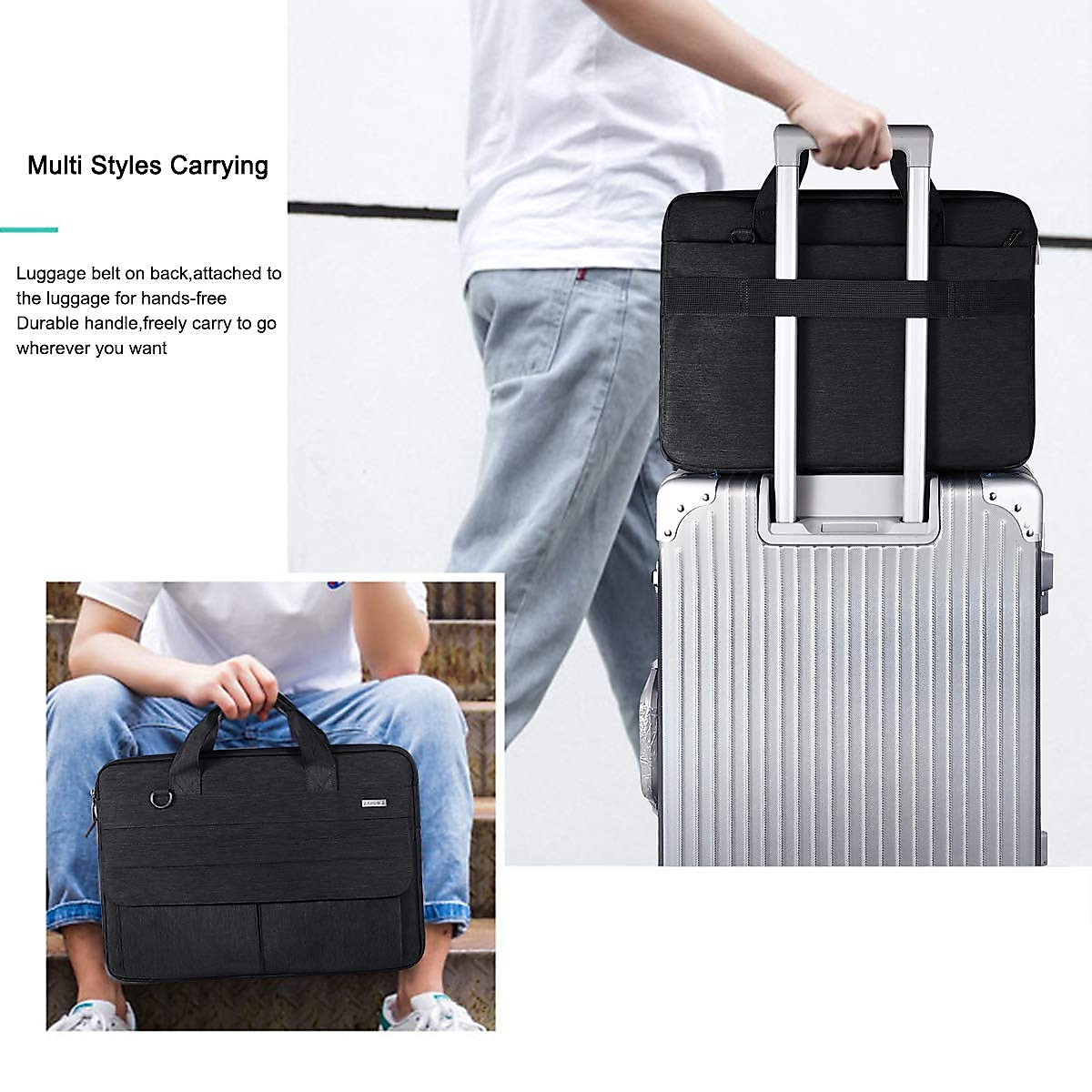 LANDICI Laptop Bag Carrying Case 13-14 inch with Shoulder Strap, Slim Waterproof Computer Sleeve Compatible with MacBook Air 13/13.3 M1 M2, MacBook Pro 13/14, Chromebook 14, Black