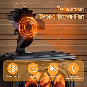 Tomersun 3 Blades Heat Powered Stove Fan for Wood/Log Burner/Fireplace
