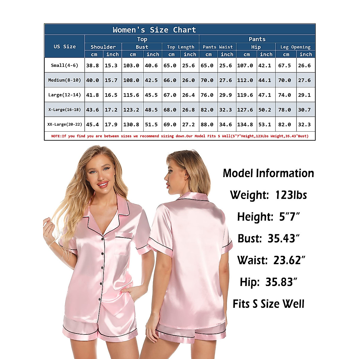 Leikar Womens Silk Satin Pajamas Shorts Set Bride Pajamas Button Down Pjs Loungewear Set S-XXL Pink