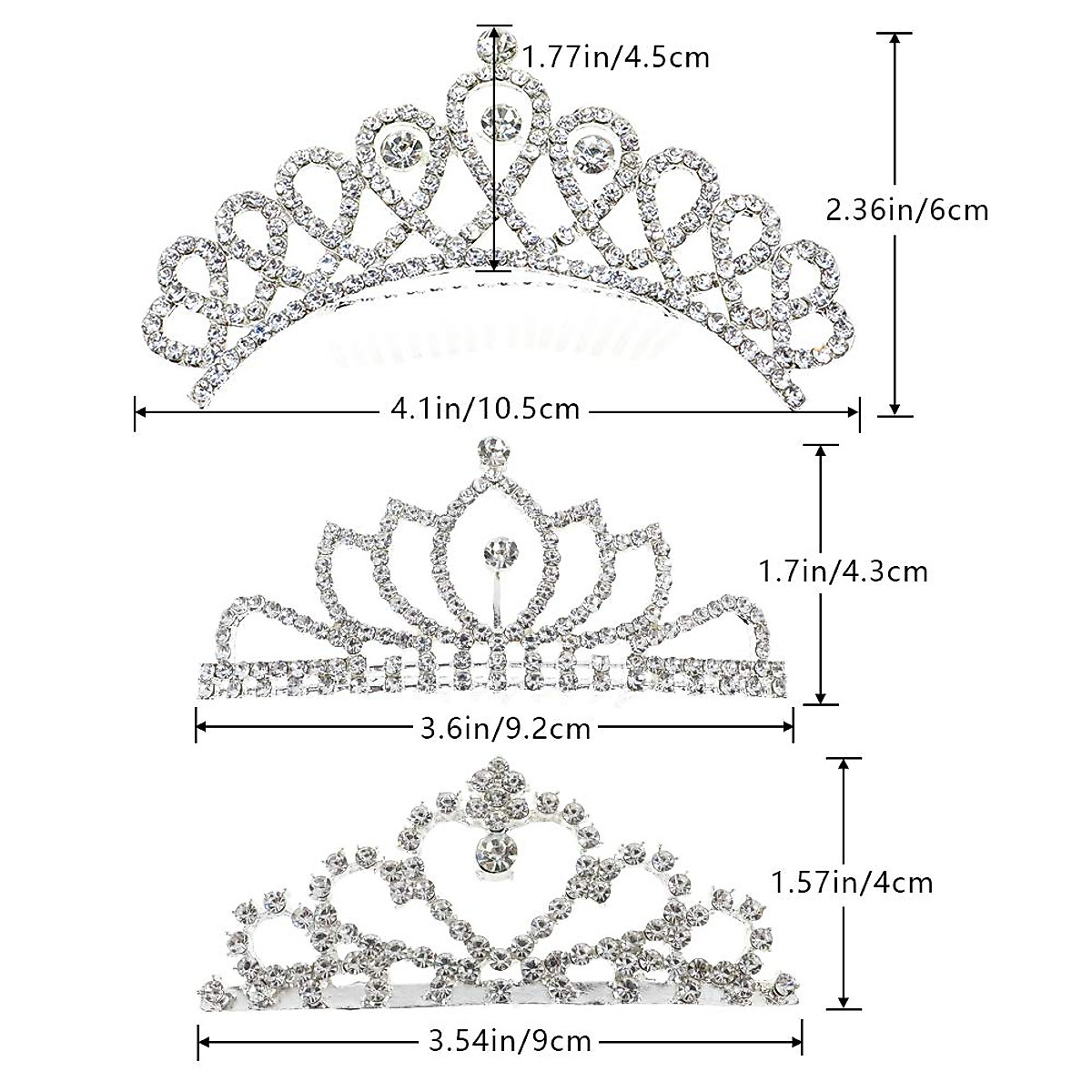 NODG 3 Pieces Silver Tiaras for Women Princess Rhinestone Mini Tiaras with Comb Crowns for Women with Comb for Princess Party Favors Tiaras and Crowns for Women