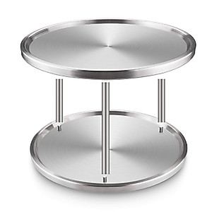 STARVAST 2 Pack 2-Tier Stainless Steel Lazy Susan Turntable 10 inch 360-degree Lazy Susan Spice Rack Organizer for Kitchen Cabinet, Countertop, Centerpiece