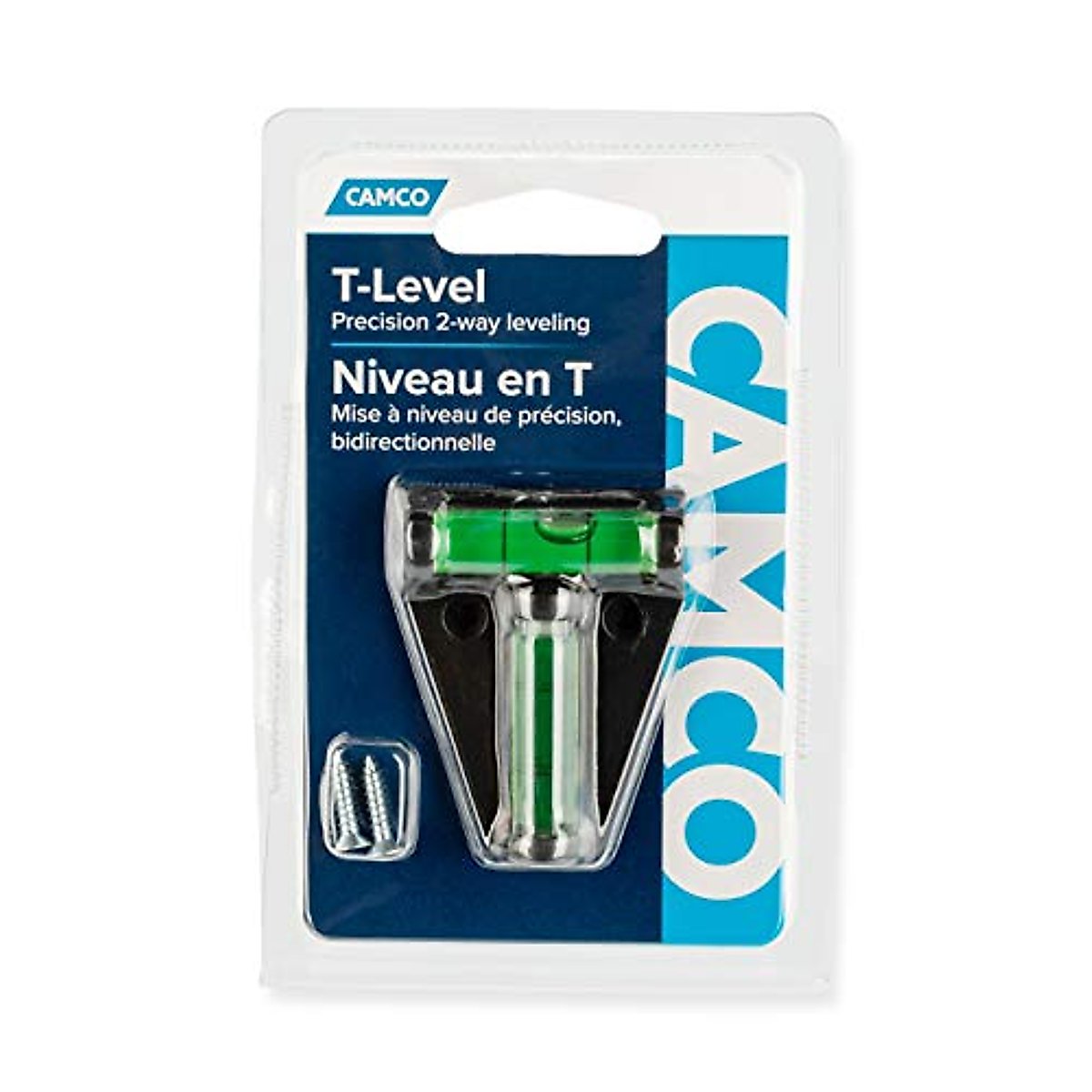 Camco RV T Level | Assists You in Leveling Your RV | For Front-to-Back and Side-to-Side Leveling | Screw-Mounted (25543), Green,black