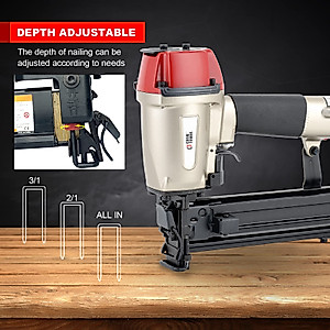 CREWTOWER Construction Stapler, 16 Gauge 15/16-inch Wide Crown, Pneumatic Air Staple Gun for Fence Wire Wood Lathes Slats Furniture Frames Pallets and Finish, Heavy Duty