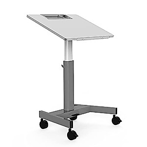 Offex Mobile Gray Pneumatic Adjustable Height and 3-Position Flip-Top Student Nesting Desk with Built-in Pencil Tray, Bottle Holder, Bag Hook - Great for School, Classroom and More