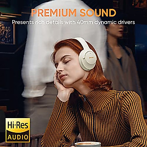 Jassco Active Noise Cancelling Headphones, ANC Wireless Over Ear Headsets, Bluetooth Headphones with Built-in Microphone, Hi-Res Audio, Low Latency, 40H Playtime, for Travel, Home, Work