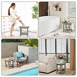 oridom HIPS Shower Benches for Inside Shower, Shower Stool with Space-Efficient Storage Shelf, Waterproof Shower Chair Seat for Spa Bathroom(Light Gray)