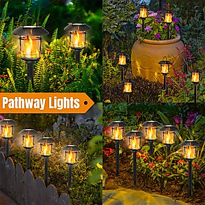Dynaming 6 Pack Solar Flame Torch Lights Outdoor, Dual Use Flickering Flame Garden Light, Hanging Lantern Lights, Auto On/Off & Waterproof Landscape Lighting for Lawn Patio Yard Walkway Driveway