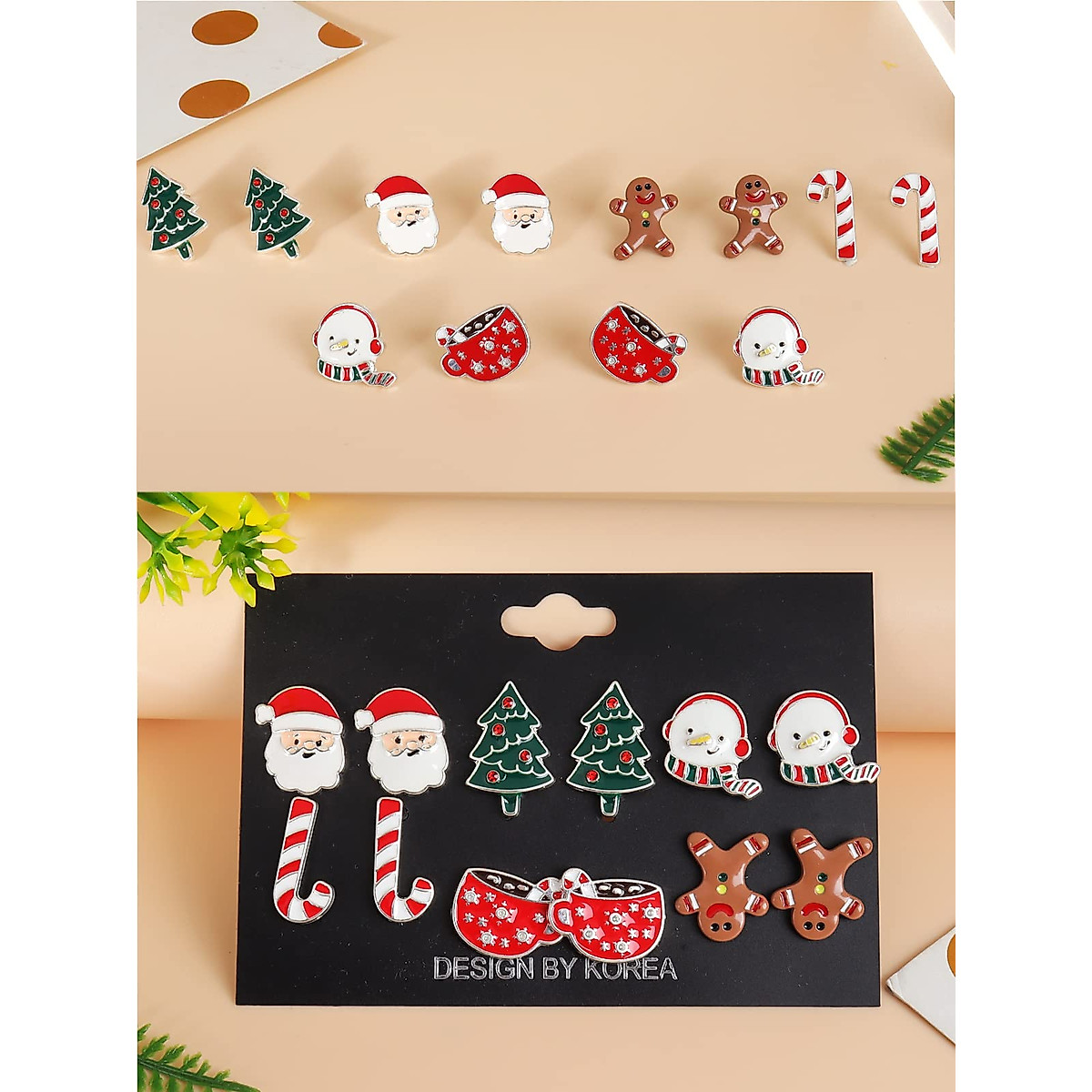 9-21 Pairs Christmas Stud Earrings Set Christmas Earrings for Women Christmas Tree Snowflake Candy Snowman Penguin Stud Earrings for Teen Girls Christmas Gifts
