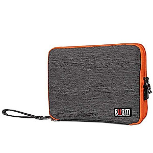 Three Layer Electronics Organizer and Travel Organizer for Tablet, Cables, and Chargers. Size XL Fit up to 10" Tablets. (Grey and Bright Orange)