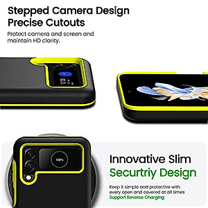 Galaxy Z Flip 4 Case Wallet with Hinge Protection [ Card Slot ] Samsung Galaxy Z Flip 4 5G Case with Card Holder Shockproof Protective TPU Silicone Phone Cover (Black-Green)