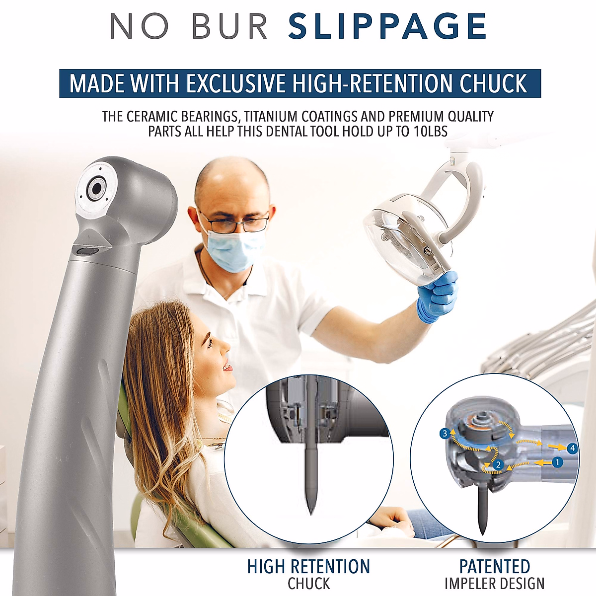 Medidenta Turbo Torque 1200 Mini Head – High-Speed Dental Handpiece, Air Free with Less Vibration for Painless Procedures, 20 Watts of Constant Cutting Power