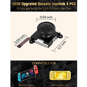 4 Pack Replacement Joystick for Joycon, 3D Analog Thumb Stick for Nintendo Switch Joy Con Controller with 4pcs Thumbstick Caps and Screws