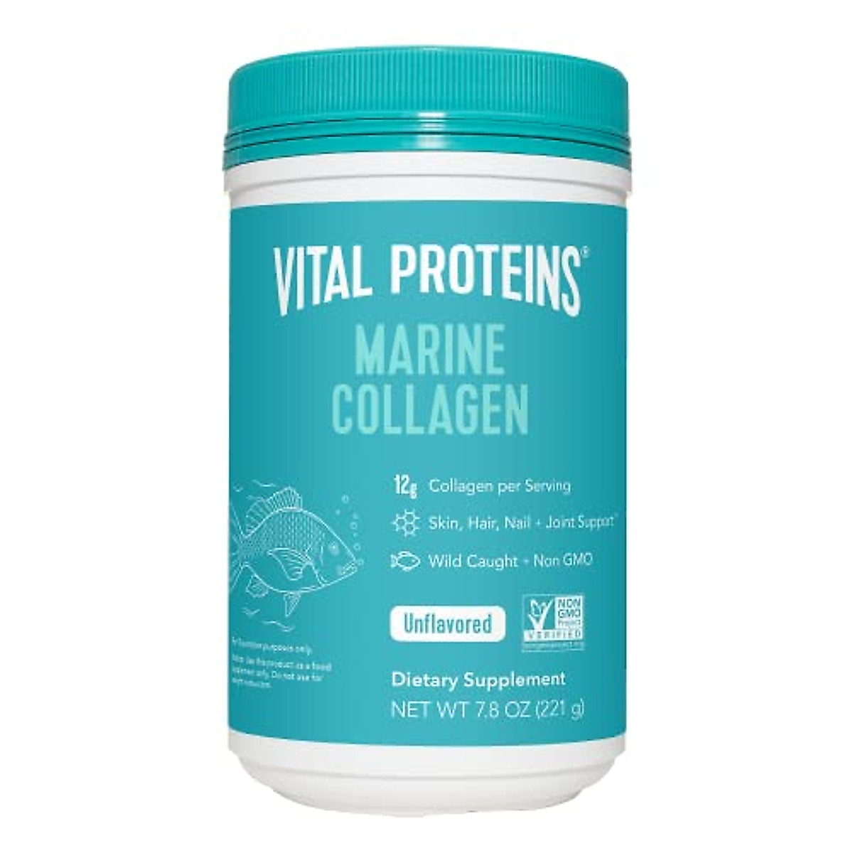 Vital Proteins Marine Collagen Peptides Powder Supplement for Skin Hair Nail Joint - Hydrolyzed Collagen - 12g per Serving - 7.8 oz Canister