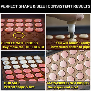 Macaron Baking Kit with Silicone Baking Mats and PRINTED STEP BY STEP GUIDE | Macaroon Kit 8 PCS | TAILORED FOR STARTERS | Macaron Mats with Ridged Circles for Easy Piping | Macaroon Baking Supplies