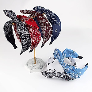 TOBATOBA Headband, 6Pcs Bandana Knotted Bow Headbands for Women, Paisley Headband with Removable Rabbit Ears, Top Knot Headband, Turban Headbands, Hair Band for Women Girls