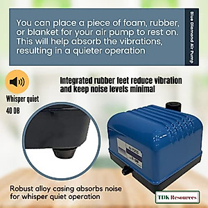 Blue Diamond Pumps V30 Aquarium Air Pump with 6 Outlet Manifold, Hydroponic Air Pump Aerator Will Oxygenate Your Fish Tank or Plant Life System, Designed to Run Several Air Stones from a Single Pump