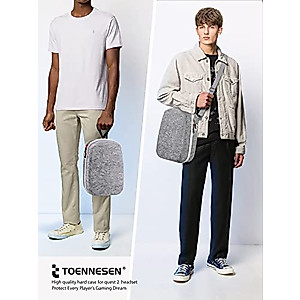 TOENNESEN Hard Carrying Case Compatible with Meta/Oculus Quest 2 VR Headset with Official Elite Battery Strap and Touch Controllers Accessories, Lightweight for Travel and Home Storage(Grey)