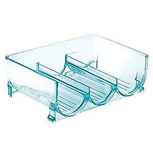 mDesign Stackable Plastic 3 Bottle Refrigerator Wine Rack - Kitchen Storage Organizer for Champagne, Wine or Water Bottles - Stacking Wine Organizer for Fridge - Ligne Collection - 4 Pack - Blue Tint