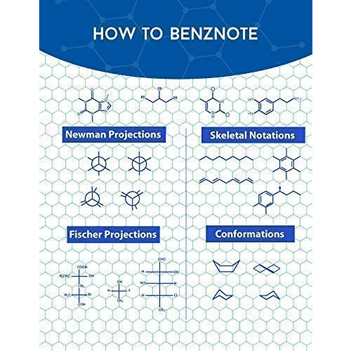 BENZNOTE, Loose Leaf Filler Paper, for Organic and Biochemistry, 8-1/2" x 11", Hexagonal Graph Rule, Green Lined, 3-Hole Punched, 112 Pages